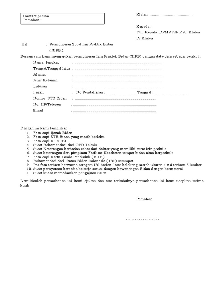Permohonan Sipb Dan Rekomendasi Ibi Klaten Pdf