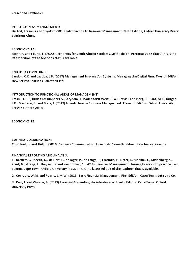 Prescribed Textbooks for Business Studies | PDF