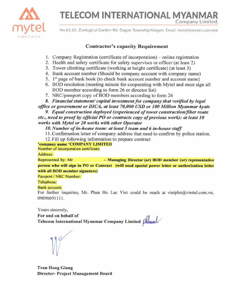 Contractor Capacity Requirement | PDF