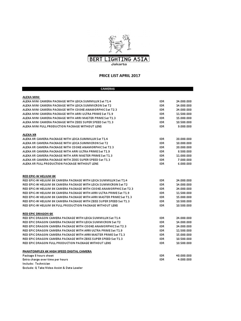 Bert Lighting Asia Pricelist | PDF | Camera | Imaging