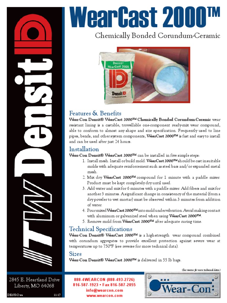 Densit WearCast 2000 11-17 1515493405 | PDF | Density | Refractory