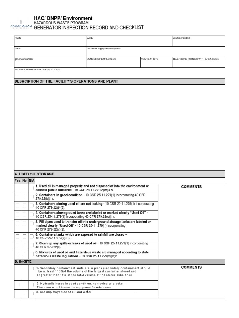 Main - Form Mo780 1890 Used Oil Generator Inspection Record and ...
