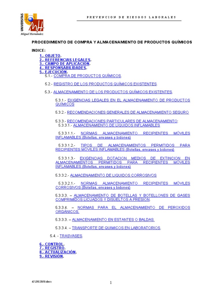 Procedimiento de Compra y Almacenamiento de Productos Químicos | PDF | Laboratorios | Gases