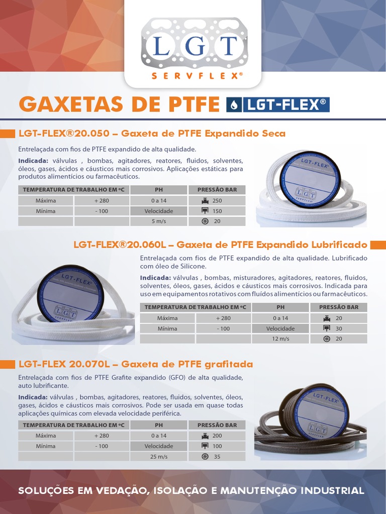 Gaxetas LGT-FLEX PTFE e Aramida PDF | PDF | Ph | Petróleo