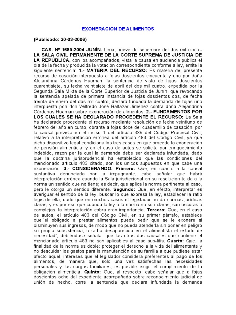 Exoneración de Alimentos | PDF | Ley procesal | Pensión alimenticia