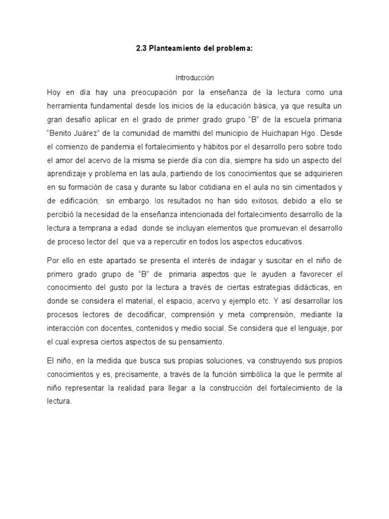 Planteamiento Del Problema | PDF | Enseñando | Aprendizaje