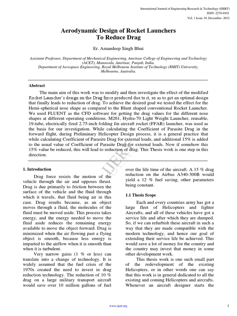 Aerodynamic Design of Rocket Launchers T PDF | PDF | Drag (Physics ...