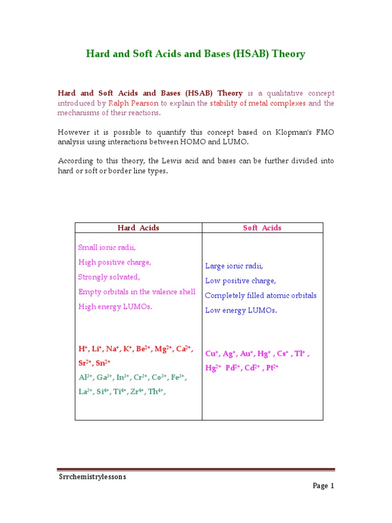 Hard and Soft Acids and Bases (HSAB) Theory | Download Free PDF | Ionic ...