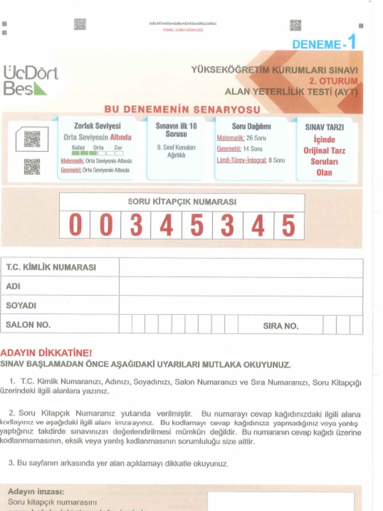 345 Ayt Deneme Mat PDF | PDF