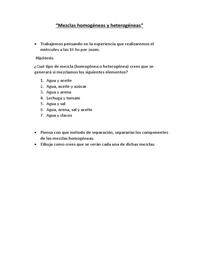 Mezclas Homogéneas y Heterogéneas Sexto PDF | PDF | Cocina, comidas y vino