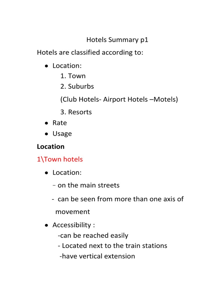 Hotels Summary Pdf Hotel Motel