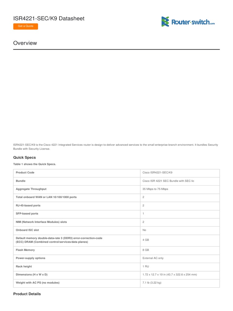 Isr4221 Sec k9 Datasheet PDF | PDF | Computer Engineering | Electronics