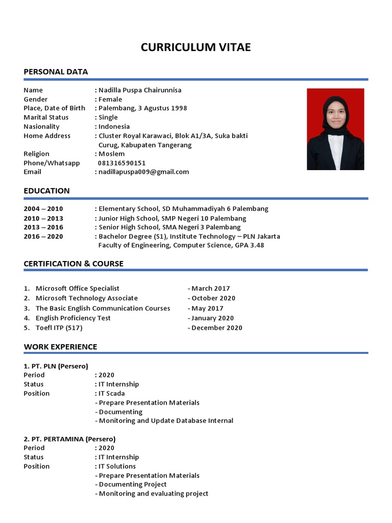 CV Nadilla Puspa Chairunnisa.pdf | PDF