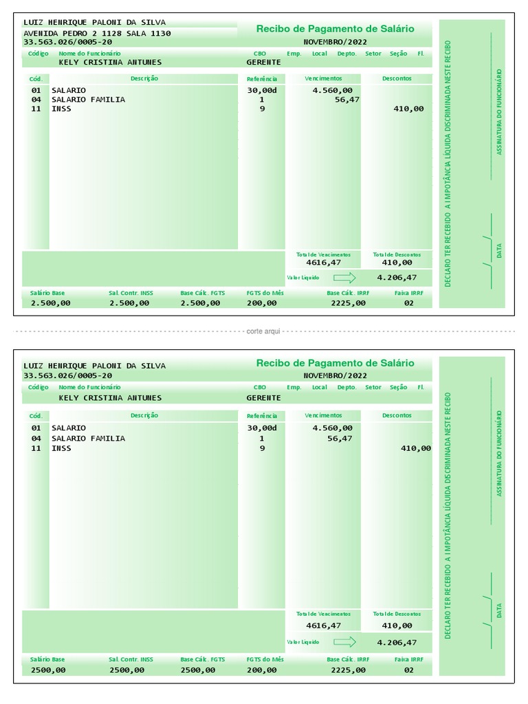Modelo Holerite 01 PDF | PDF | Relações de trabalho | Trabalho