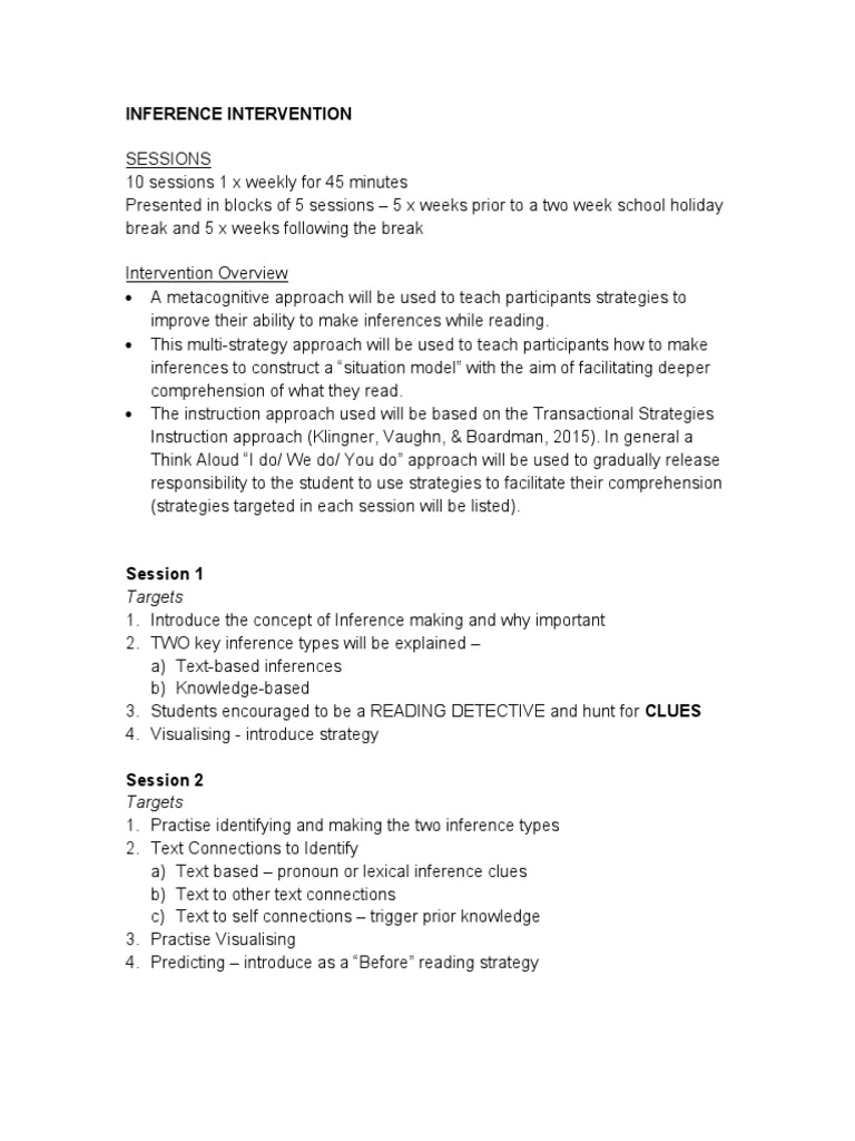 Inference Intervention | PDF | Reading Comprehension | Psychology