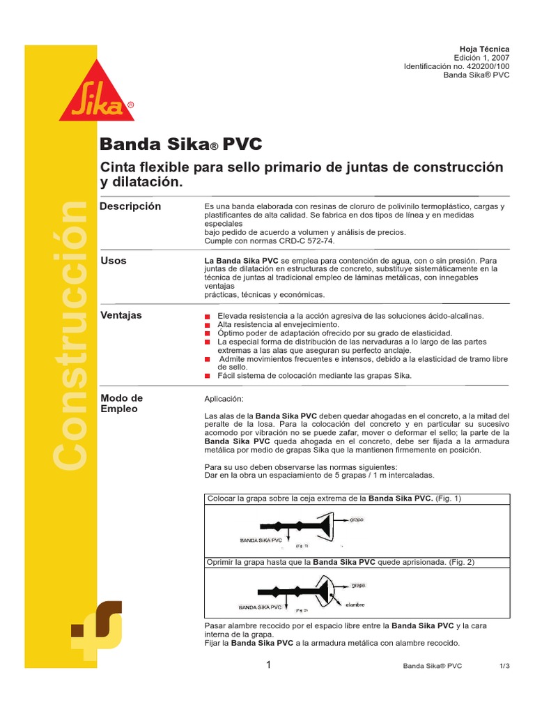 Banda Sika PVC | PDF | Hormigón | Cloruro de polivinilo