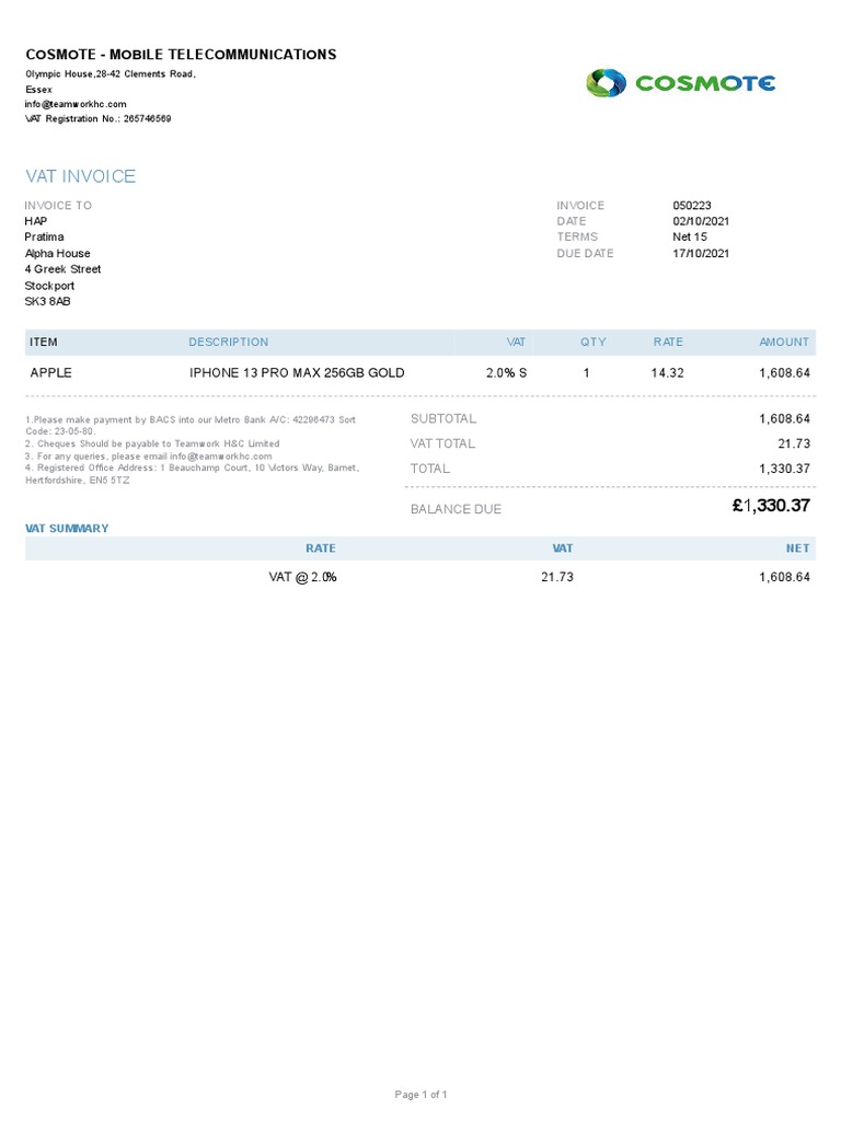 Cosmote Mobile Telecomm Sa Greece 2021 PDF | PDF | Mac Os | Payments