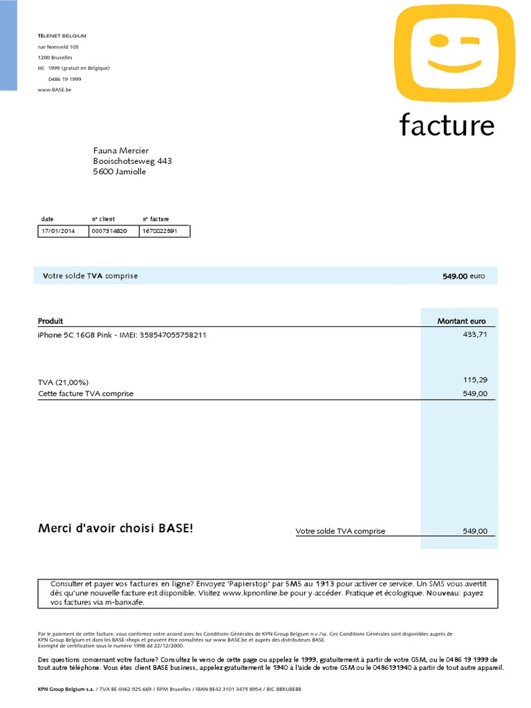 Facture Telenet : Détails et Paiement | PDF | Télécommunications ...