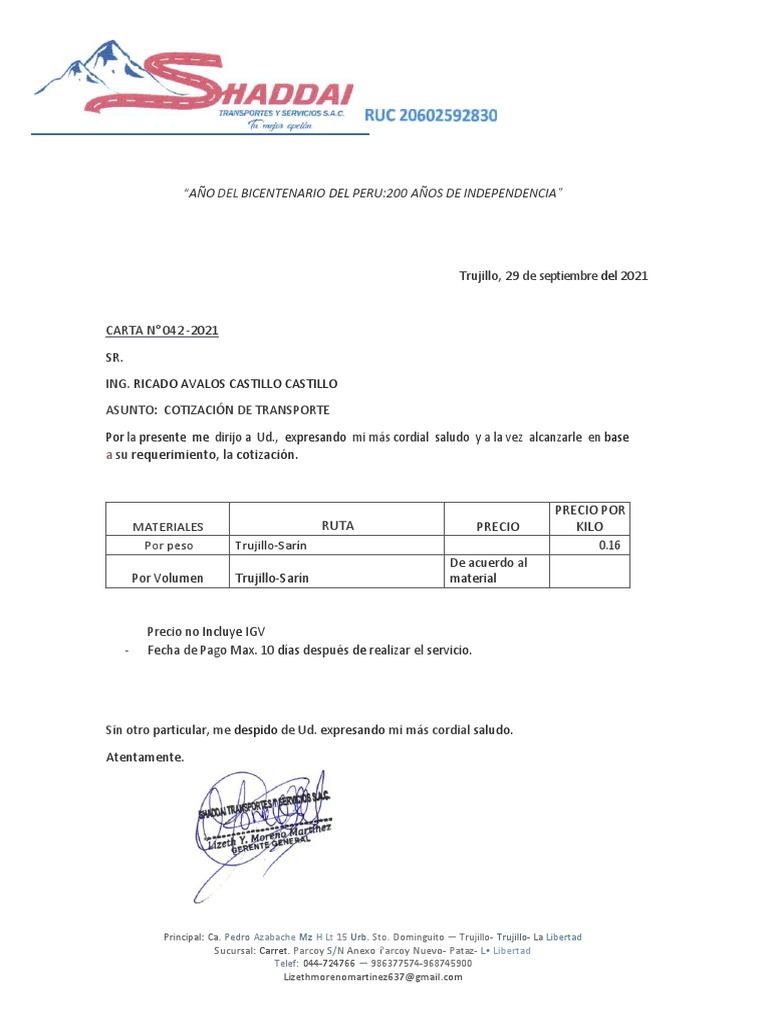 Cotizacion Flete | PDF