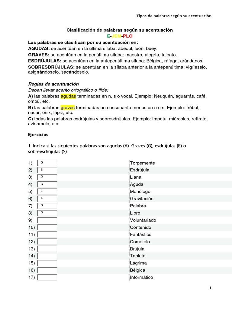 Ejercicios de Acentuación | PDF | Fonología | Lingüística
