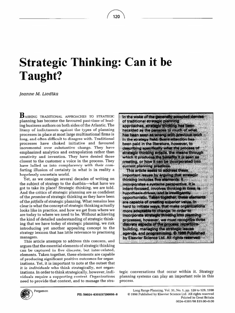 Strategic Thinking Liedtka | PDF | Strategic Thinking | Strategic ...