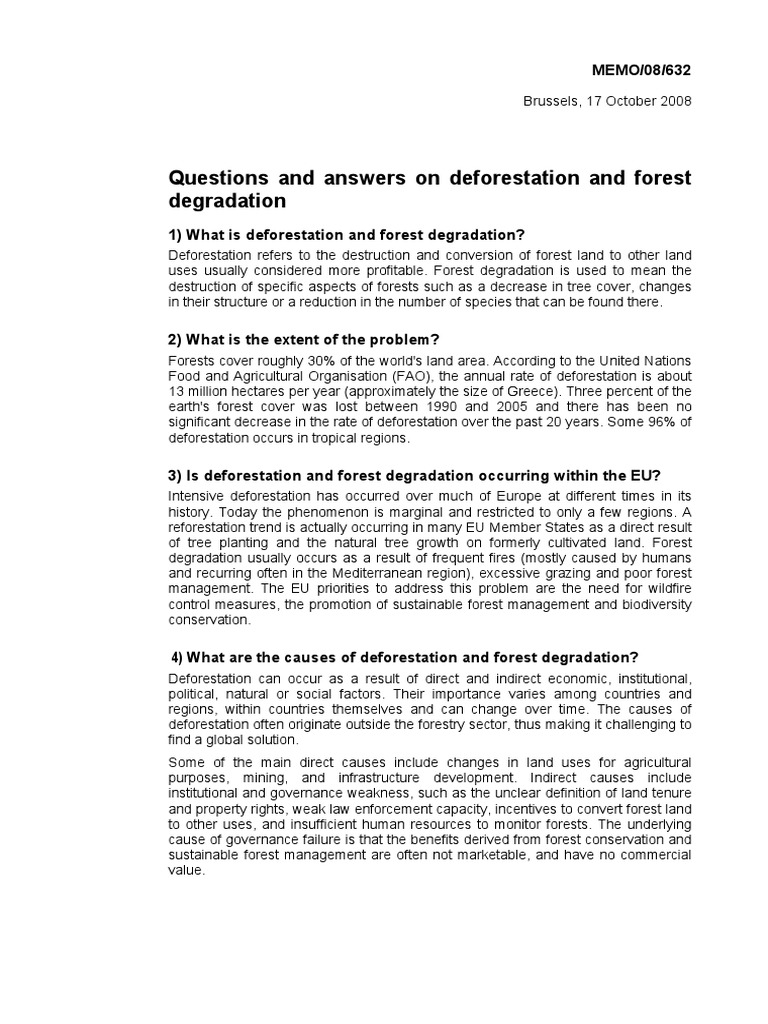 Questions and Answers On Deforestation and Forest Degradation PDF | PDF ...