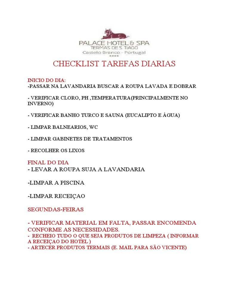 Checklist Tarefas Diarias | PDF
