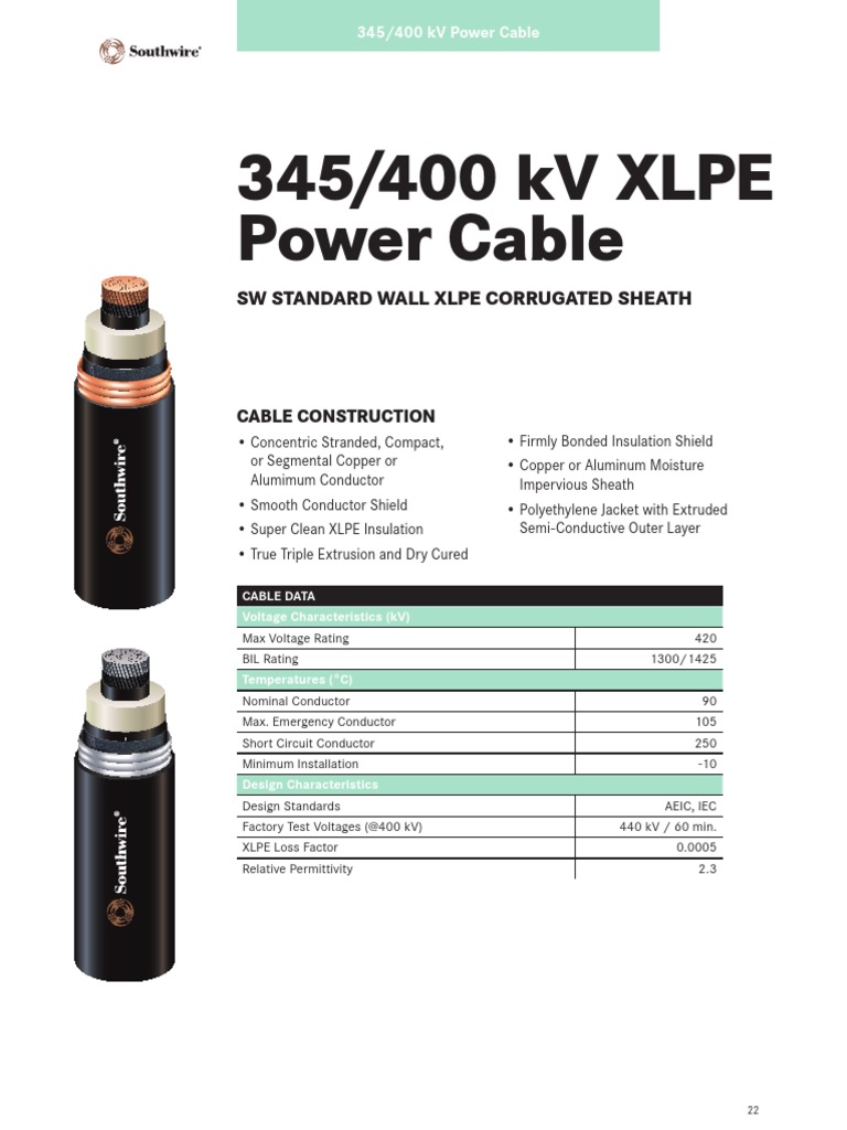 High Voltage 345 400kV XLPE Power Cable | PDF | Electrical Conductor ...