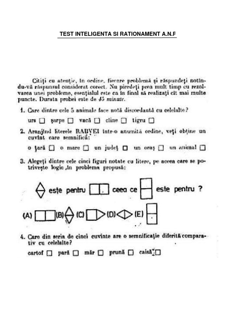 Test Inteligenta si Rationament A.N.P | PDF