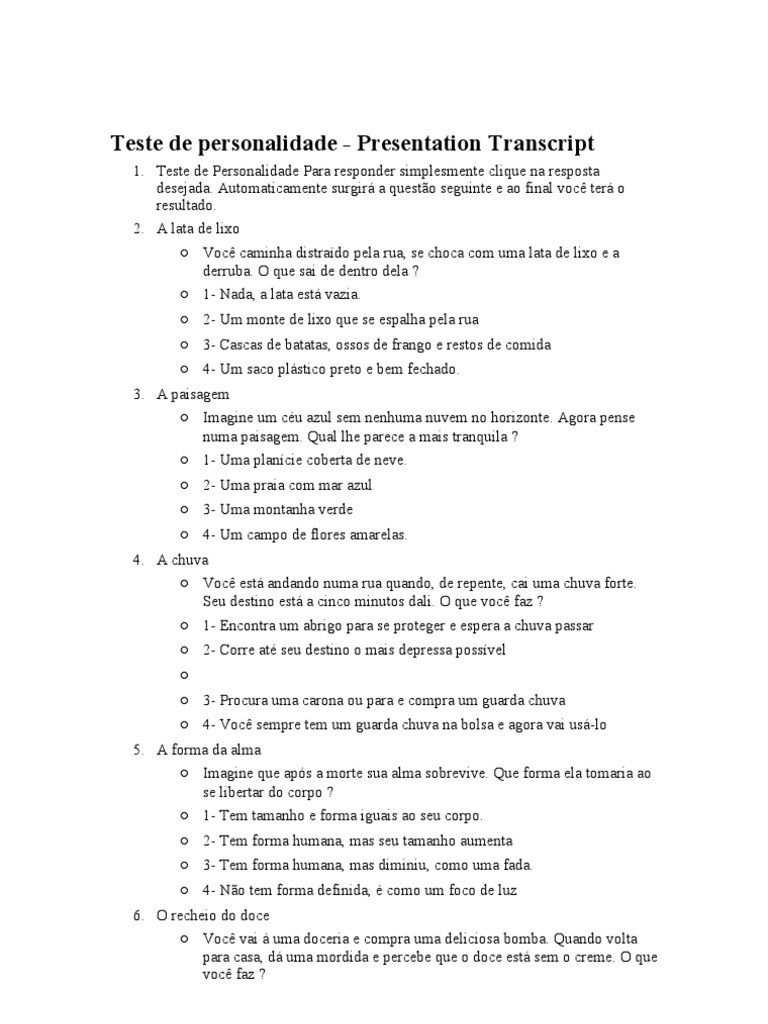 Teste de Personalidade Interativo | PDF | Autoestima | E-mail