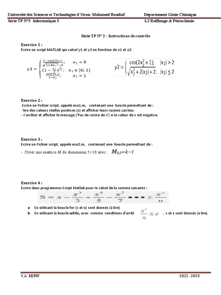 TP 3 - 4 Info3 | PDF | Structure de contrôle | MATLAB