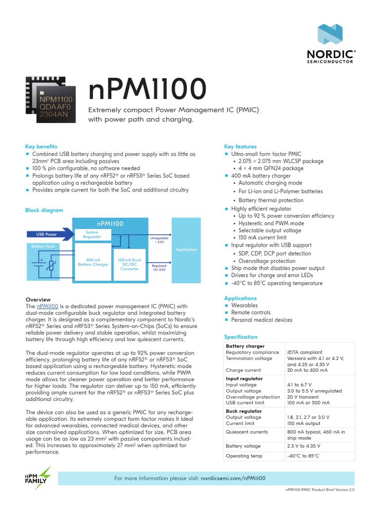 Npm1100 Pmic and Ek PB 2.0 | PDF | Battery Charger | Rechargeable Battery