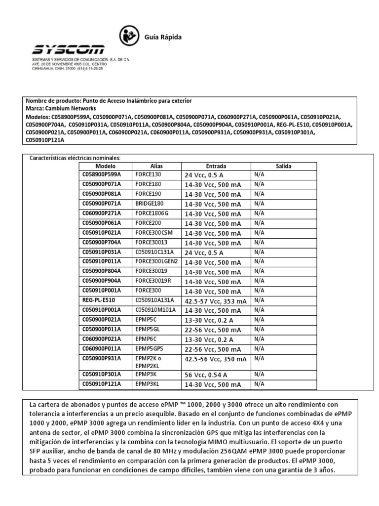 Guia Rapida de Usuario ePMP 1000, 2000, 3000 en Español | PDF | Punto de acceso inalámbrico ...