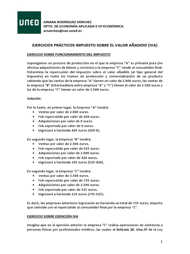 Ejercicios Iva | PDF | Impuestos | Impuesto al valor agregado