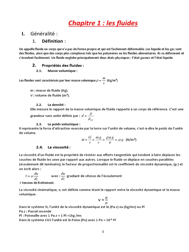Propriétés et principes des fluides | PDF | Dynamique des fluides ...