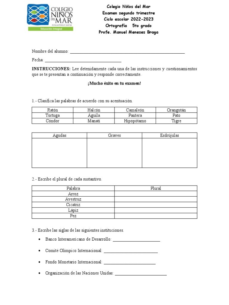 Examen Ortografia | PDF