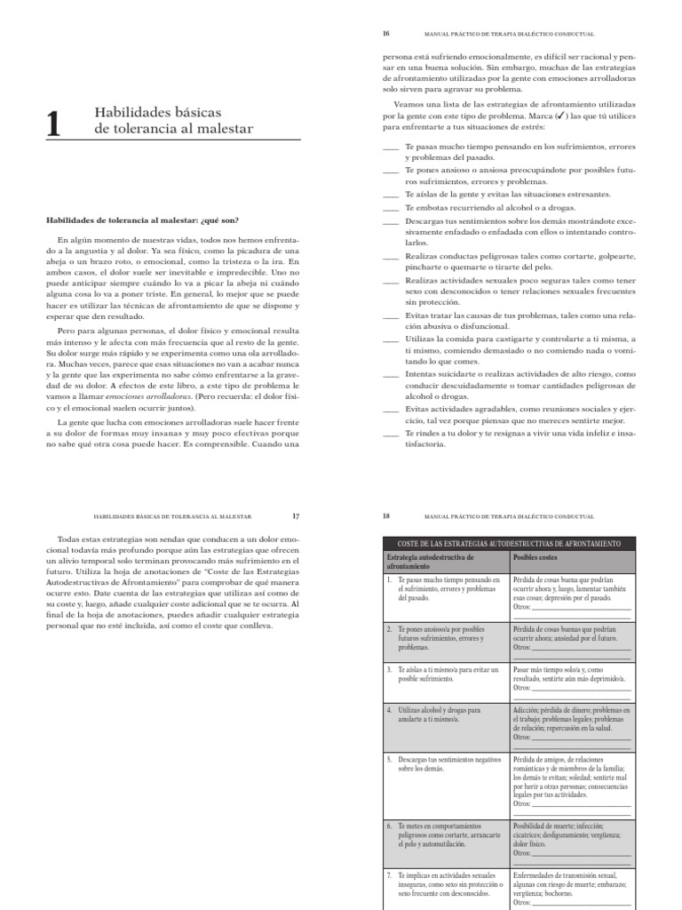 Habilidades Basicas de Tolerancia Al Malestar | PDF | Las emociones | Autolesiones