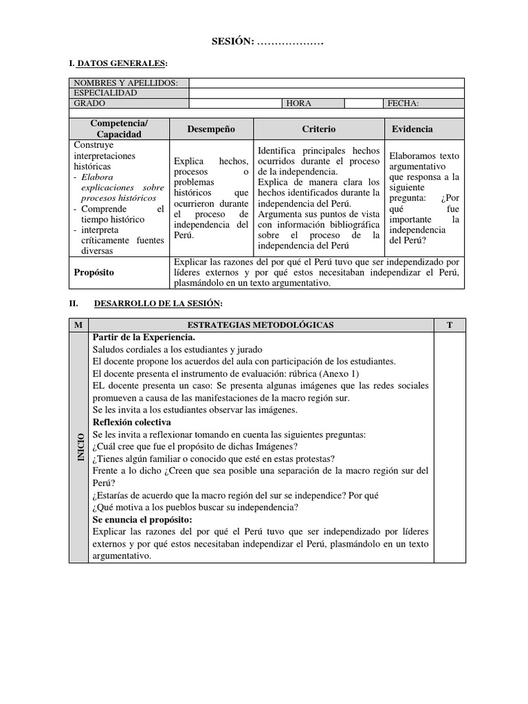 Formato de Sesion de Aprendizaje | PDF | Evaluación | Aprendizaje Formato de Sesion de Aprendizaje | PDF | Evaluación | Aprendizaje