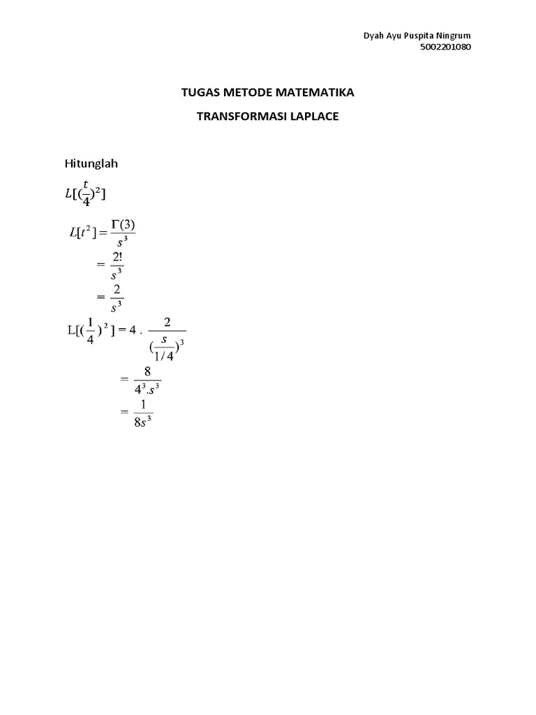 Soal Dan Solusi Tranformasi Laplace | PDF