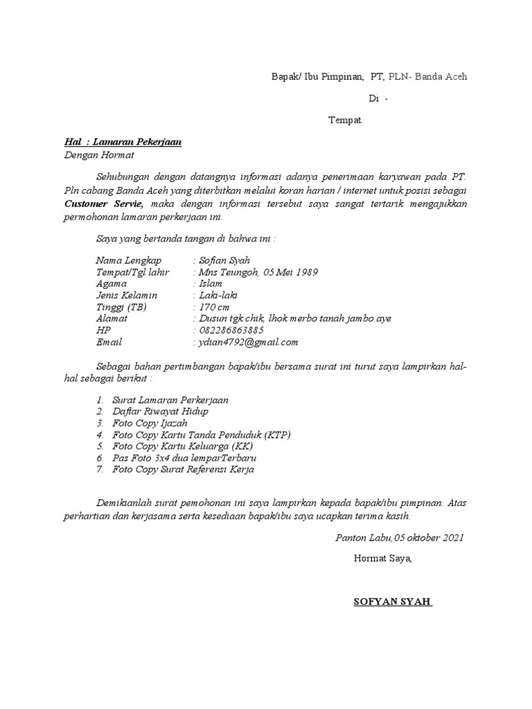 No. HP Lamaran Pekerjaan Sofian Syah | PDF | Kesehatan Holistik
