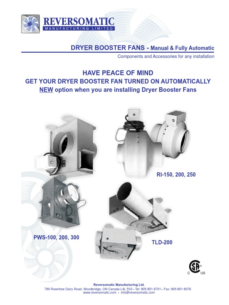 Dryer Booster Fan - Reversomatic Options | PDF | Clothes Dryer | Switch