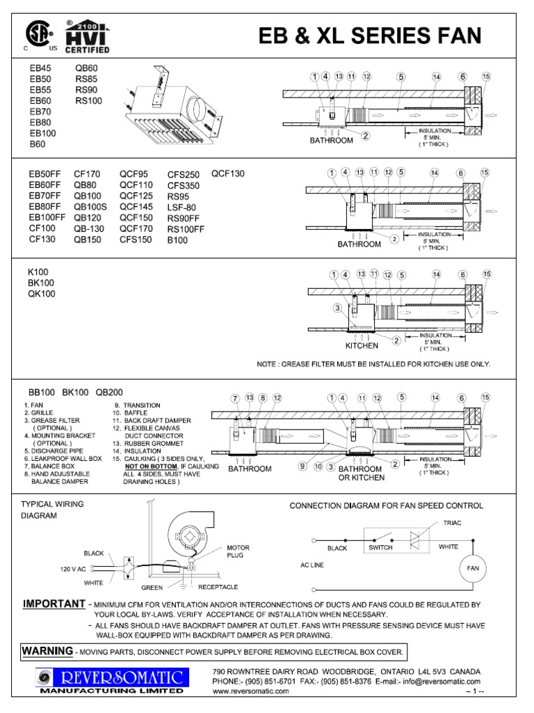 Reversomatic Bathroom Fan Installation | PDF