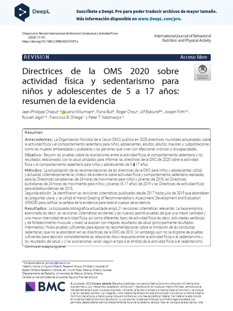 2020 WHO Guidelines On Physical Activity and Sedentary Behaviour For Children and Adolescents ...