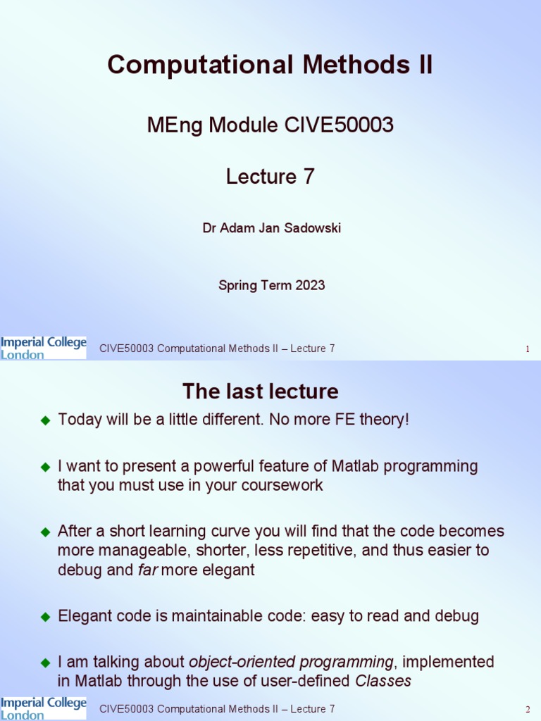 Cive50003 Computational Methods Ii Lecture Vii 200223 V2 Pdf Method Computer