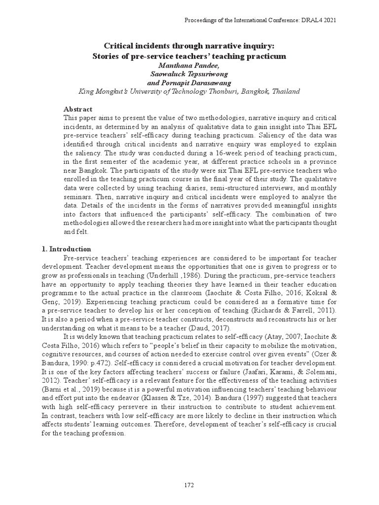Critical Incidents Through Narrative Inquiry: Stories of Pre-Service Teachers' Teaching ...