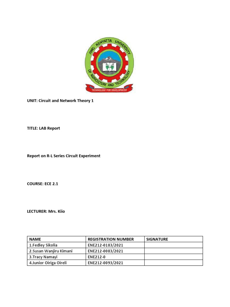 RL Series Circuit Report | PDF | Inductor | Inductance