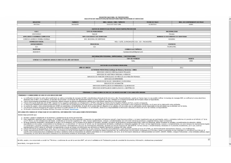 Formulario de Inscripción RNP | PDF