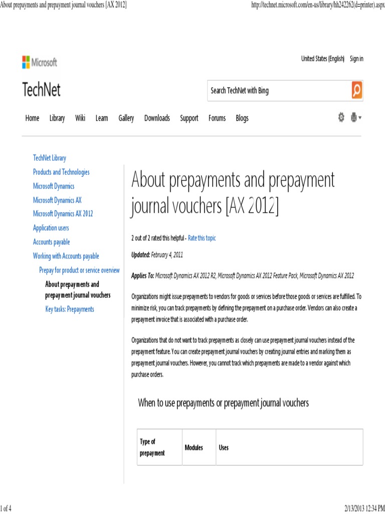 BILLING - Prepayments and Prepayment Journal Vouchers (AX 2012) | PDF ...