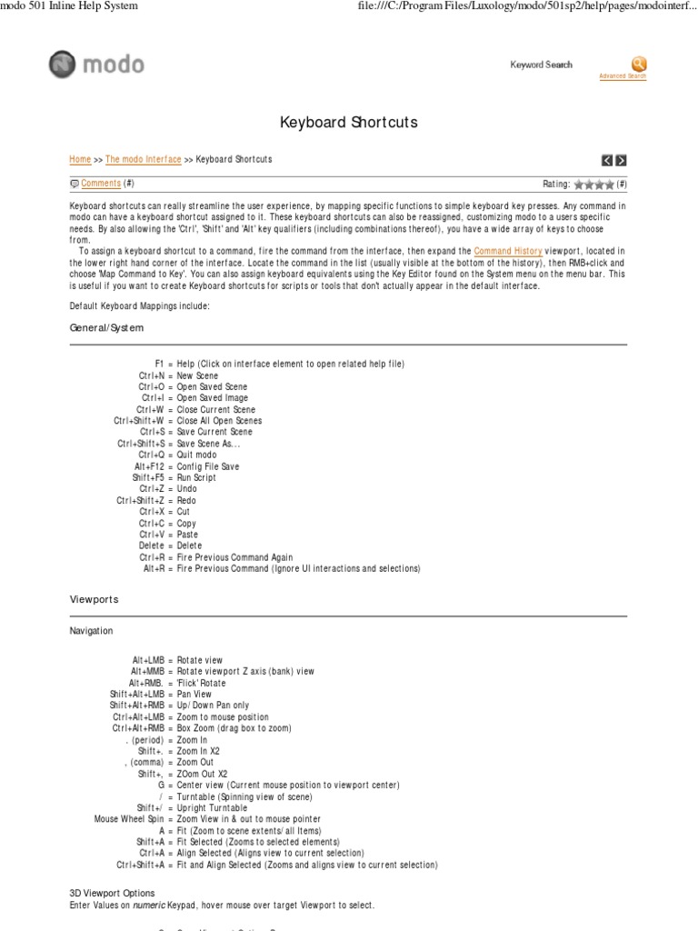 Keyboard Shortcuts Modo | PDF | Keyboard Shortcut | Computer Keyboard