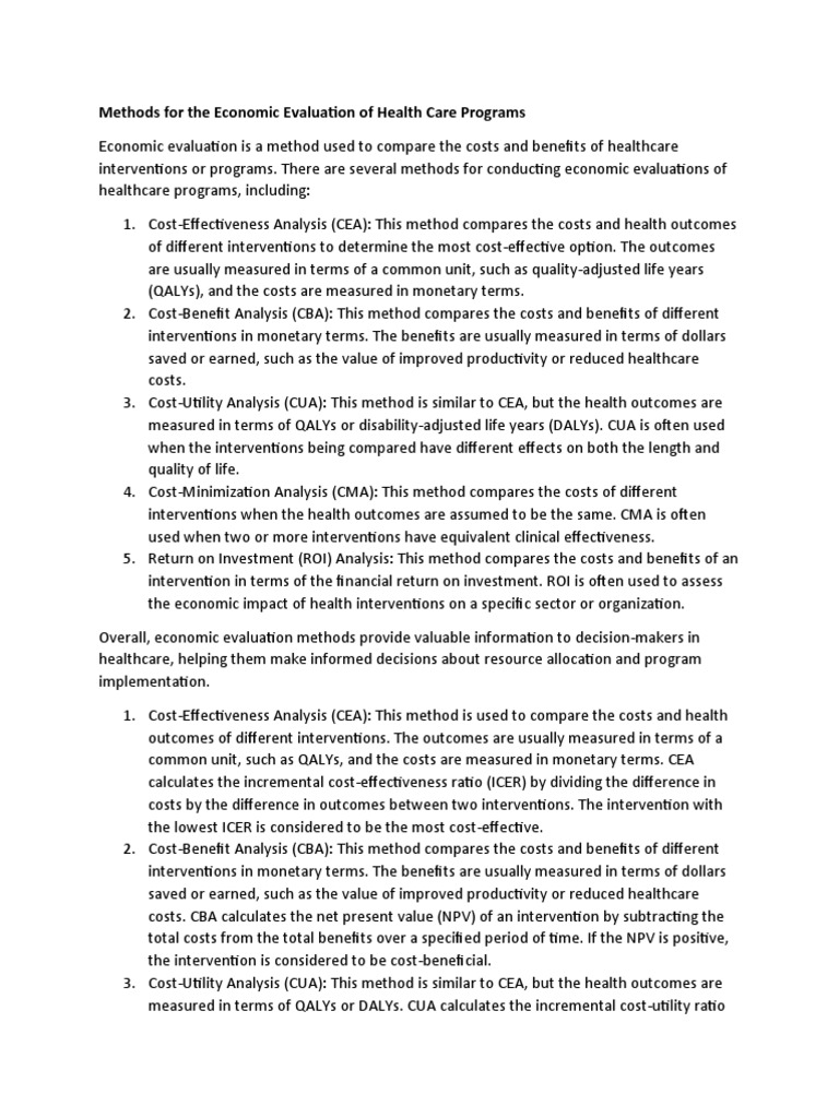 Chat GPT Methods For The Economic Evaluation of Health Care Programs ...